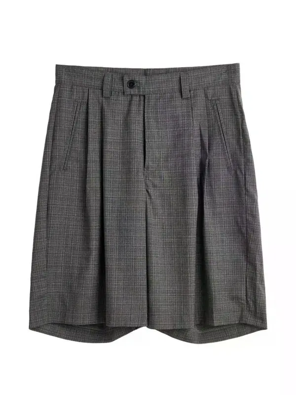 CARTER YOUNG Pleated Checked Pattern Shorts - Grey