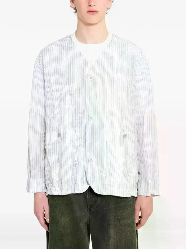Comme Des Garçons Striped Jacket With Side-pockets - White