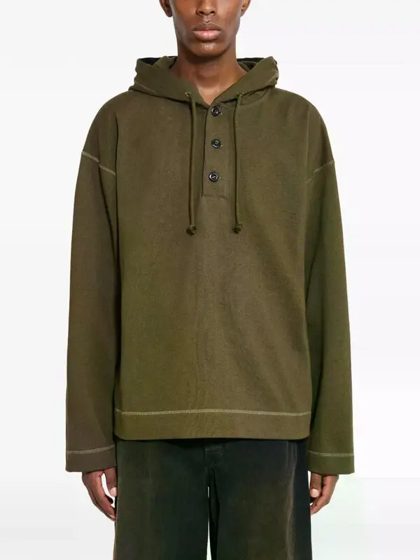 MARGARET HOWELL Buttoned Hoodie - Green