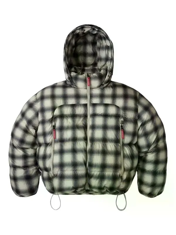 GV GALLERY Plaid Hooded Puffer Jacket - Neutrals