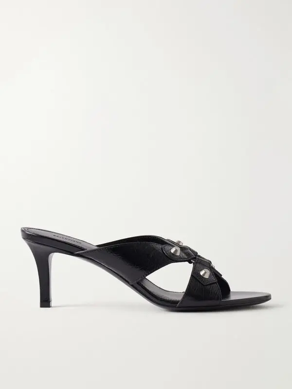 Balenciaga City Embellished Crinkled-leather Sandals - Black