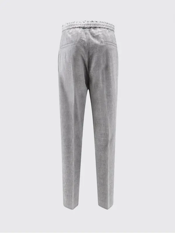 Brunello Cucinelli Drawstring Trousers In Linen And Virgin Wool - Grey