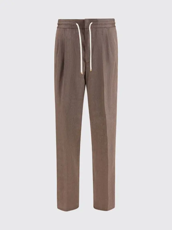 Brunello Cucinelli Drawstring Trousers In Linen And Virgin Wool - Hazel