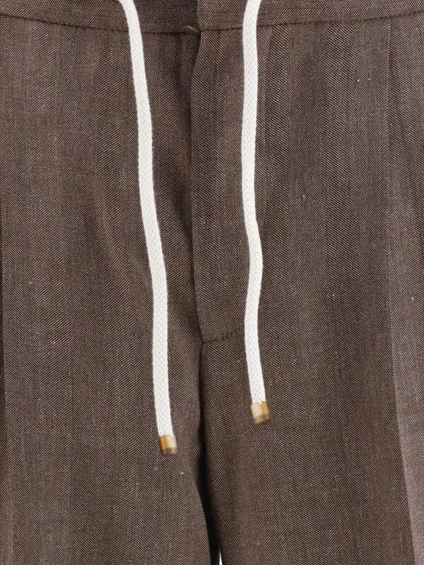 Brunello Cucinelli Drawstring Trousers In Linen And Virgin Wool - Hazel