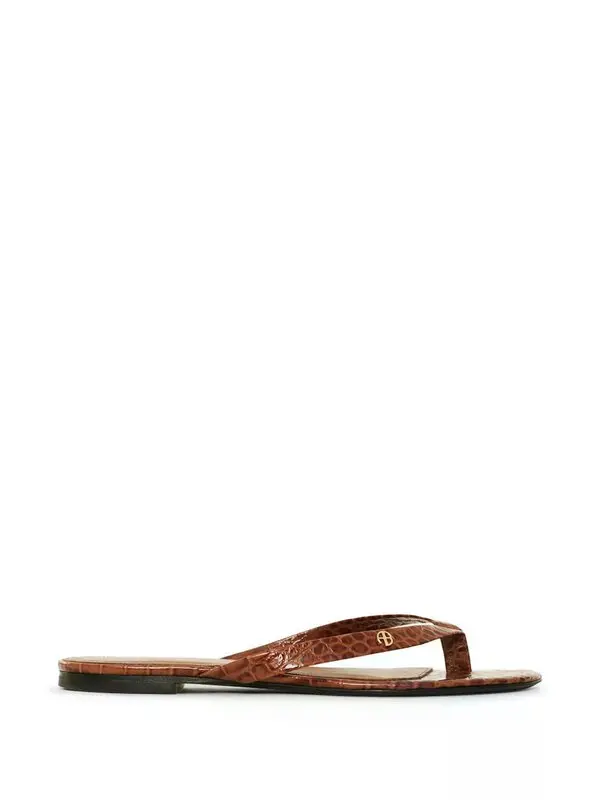ANINE BING Noelle Croc-embossed Flat Sandals - Brown