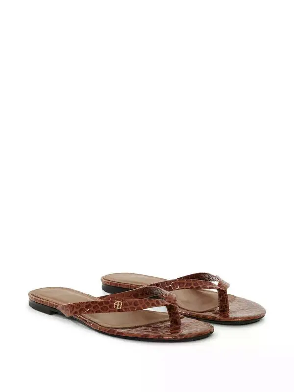 ANINE BING Noelle Croc-embossed Flat Sandals - Brown