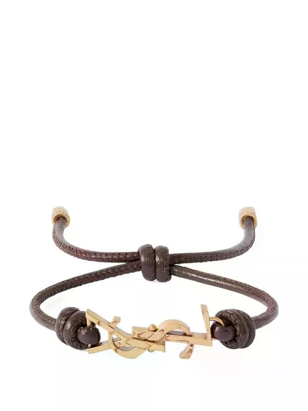Saint Laurent Logo Leather Bracelet - Gold