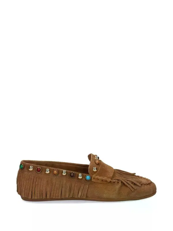 BIBI LOU Guava Fringe Studded Leather Loafers - Brown