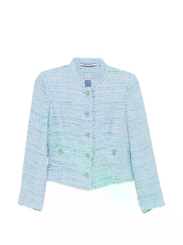 Tagliatore Jaqueline Button Frayed Tweed Jacket - Blue