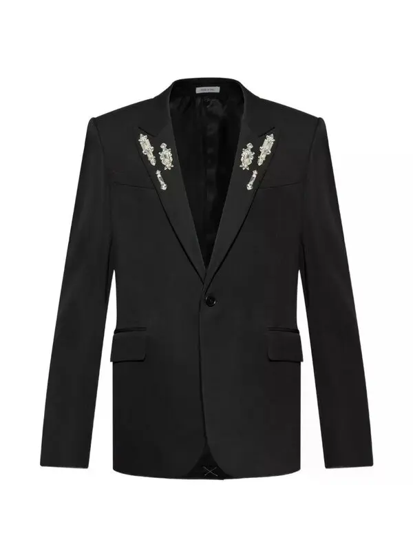 Alexander McQueen Embellished-lapel Blazer - Black