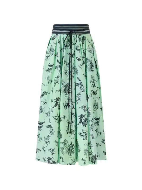 Rosie Assoulin Pleated Floral Skirt - Green
