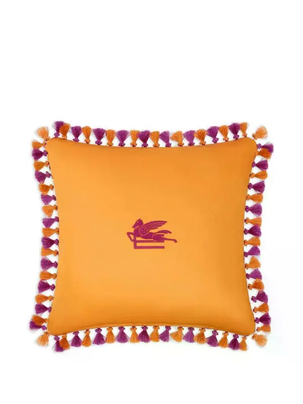 Etro Tassels Placed-print Cushion - Orange