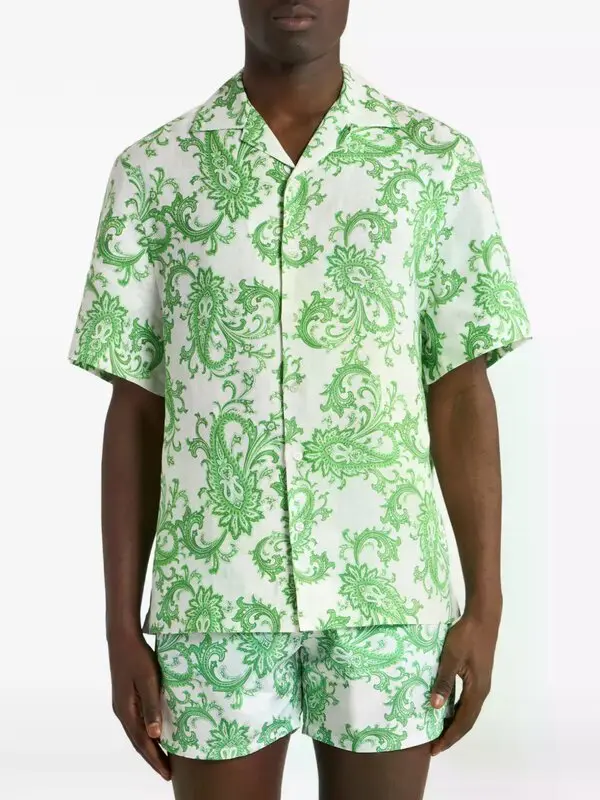 Etro Linen Bowling Shirt With Paisley Motif - White
