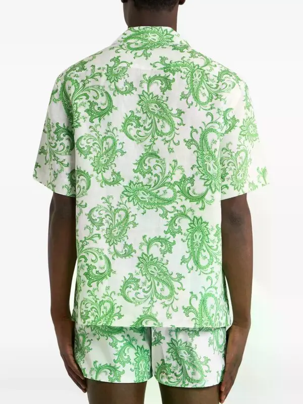 Etro Linen Bowling Shirt With Paisley Motif - White
