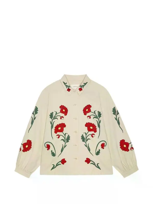 The Great. Commodore Embroidered Floral Jacket - Neutrals