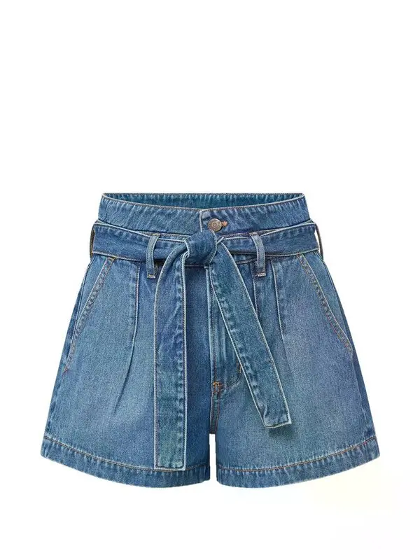 Veronica Beard Jaylen Belted Denim Shorts - Blue