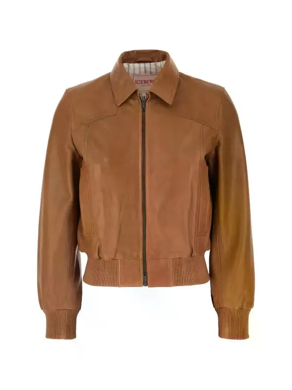 Iceberg Leather Bomber Jacket - Brown