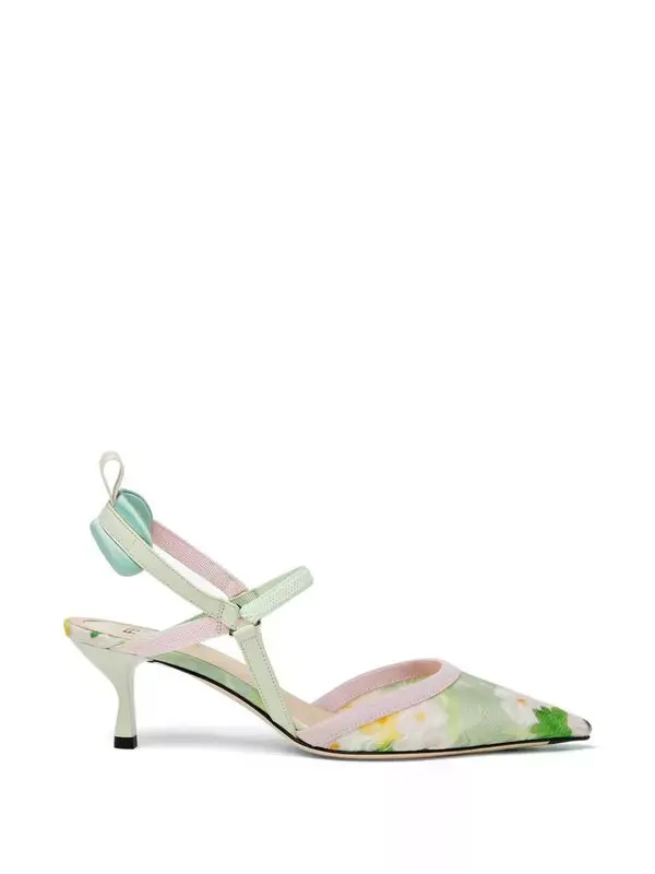 Fendi Colibrì Lite Floral Strappy Pumps - Green