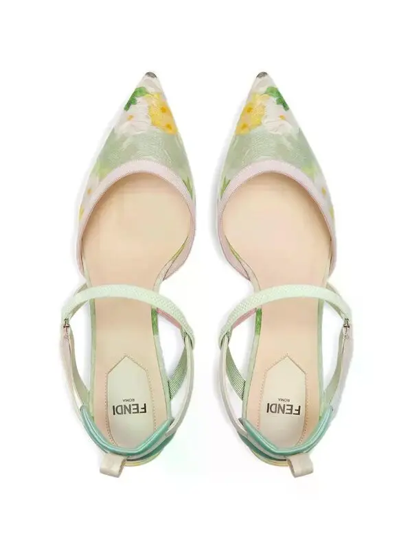 Fendi Colibrì Lite Floral Strappy Pumps - Green