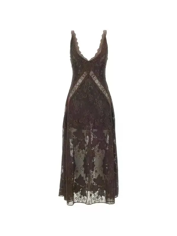 HERSKIND Soray Floral-lace V-neck Midi Dress - Brown