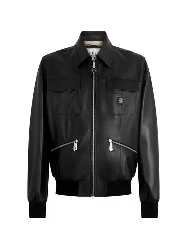 Philipp Plein Palms Leather Jacket - Black