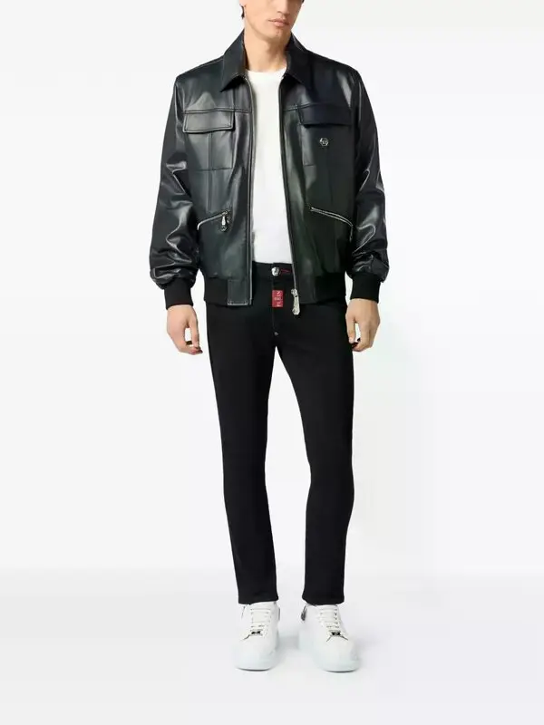 Philipp Plein Palms Leather Jacket - Black