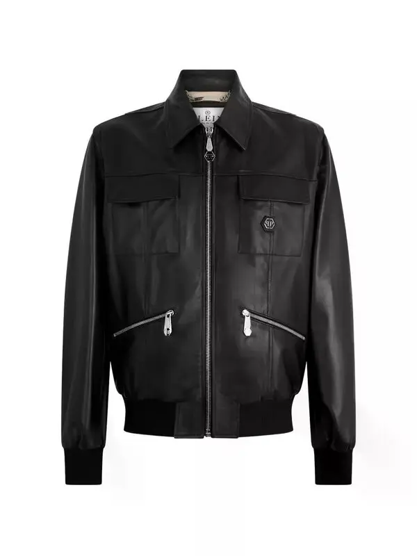 Philipp Plein Palms Leather Jacket - Black