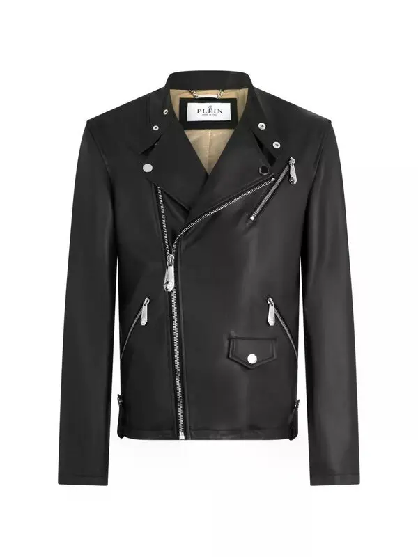 Philipp Plein Leather Biker Jacket - Black