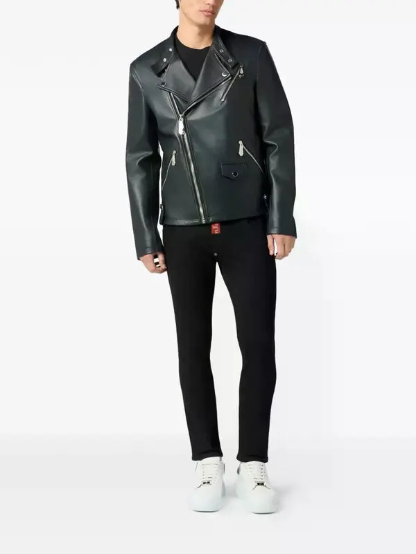 Philipp Plein Leather Biker Jacket - Black