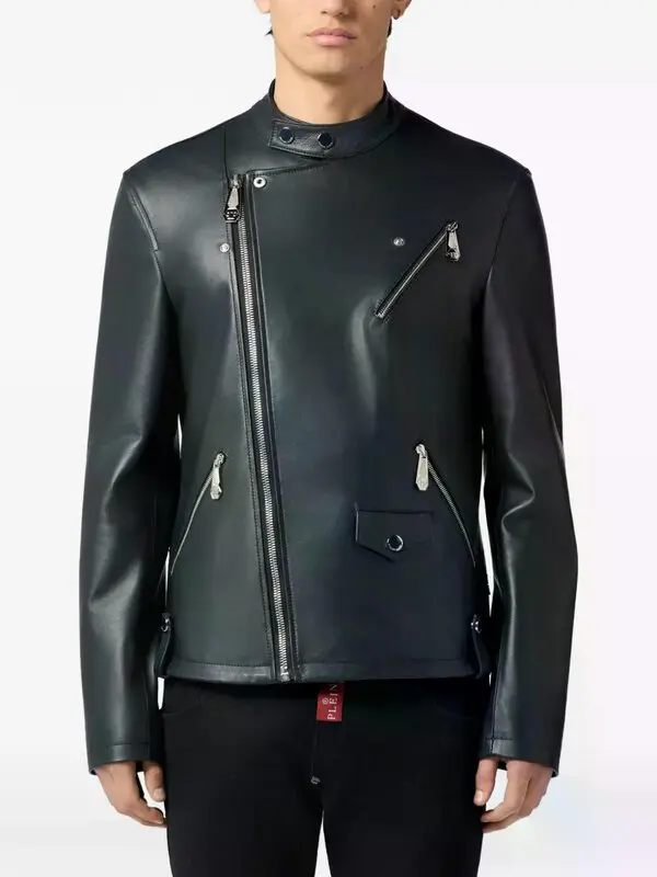 Philipp Plein Leather Biker Jacket - Black