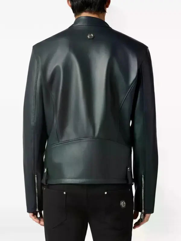Philipp Plein Leather Biker Jacket - Black