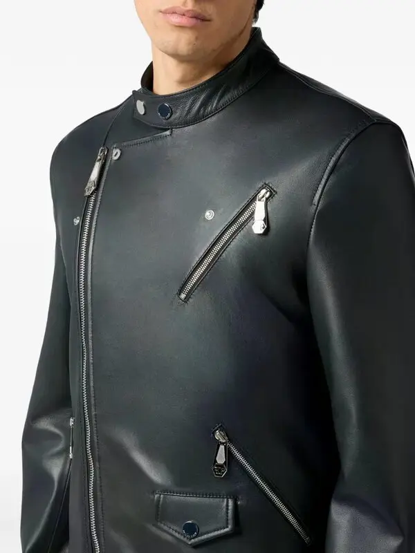 Philipp Plein Leather Biker Jacket - Black