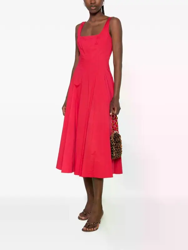 Staud Wells Square-neck Midi Dress - Red