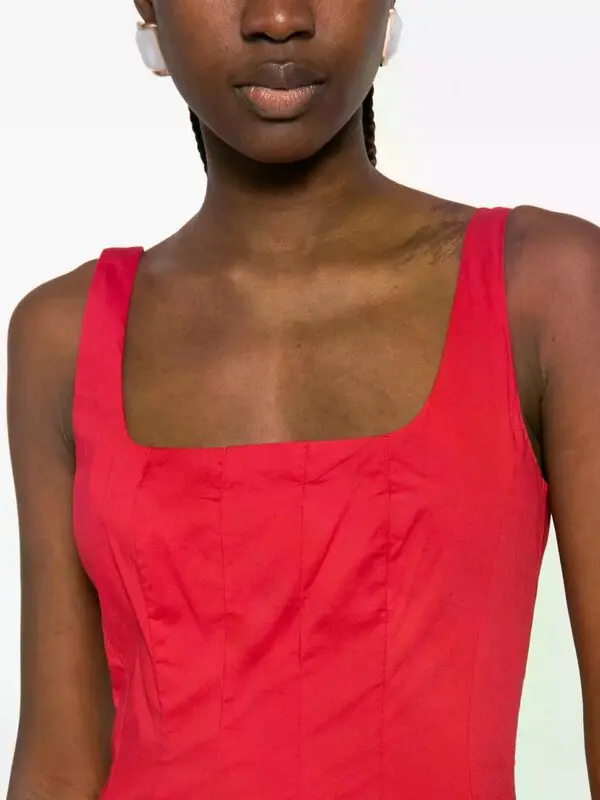 Staud Wells Square-neck Midi Dress - Red