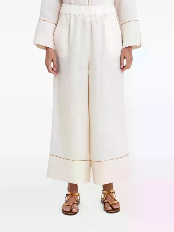 Greek Archaic Kori Gold Trim Wide Leg Trousers - Neutrals