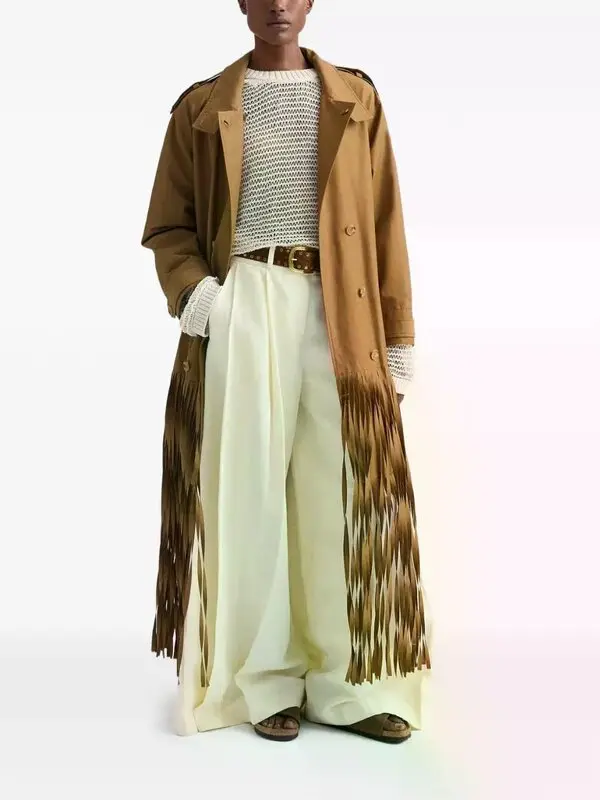 TWP Cotton Coat With Fringe Detail - Brown