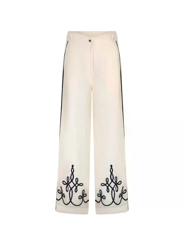 Carolina K Embroidery-detail Linen Trousers - Neutrals