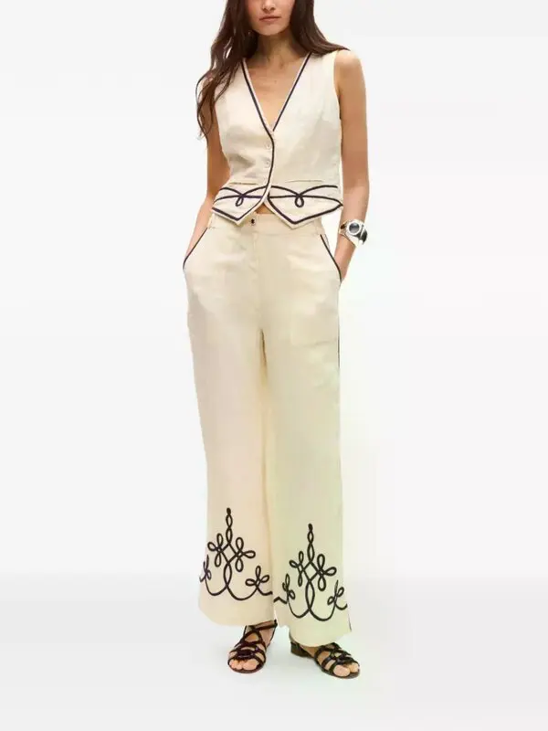 Carolina K Embroidery-detail Linen Trousers