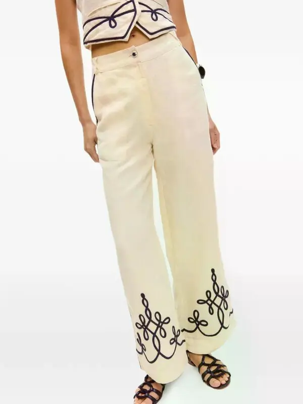 Carolina K Embroidery-detail Linen Trousers