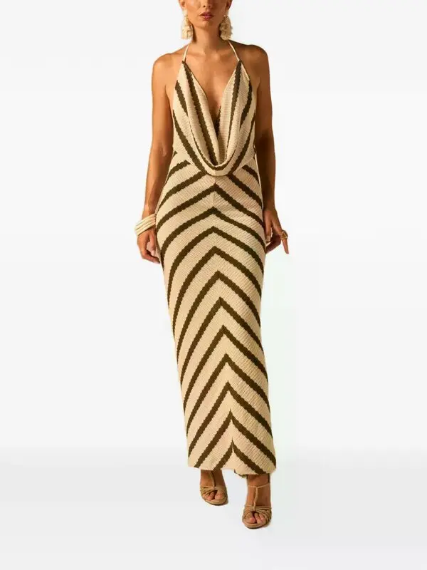 JBQ Striped Halterneck Maxi Dress - Neutrals