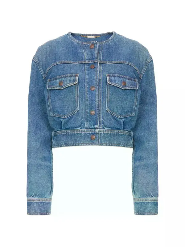 Chloé Collarless Patch-pocket Denim Jacket - Blue