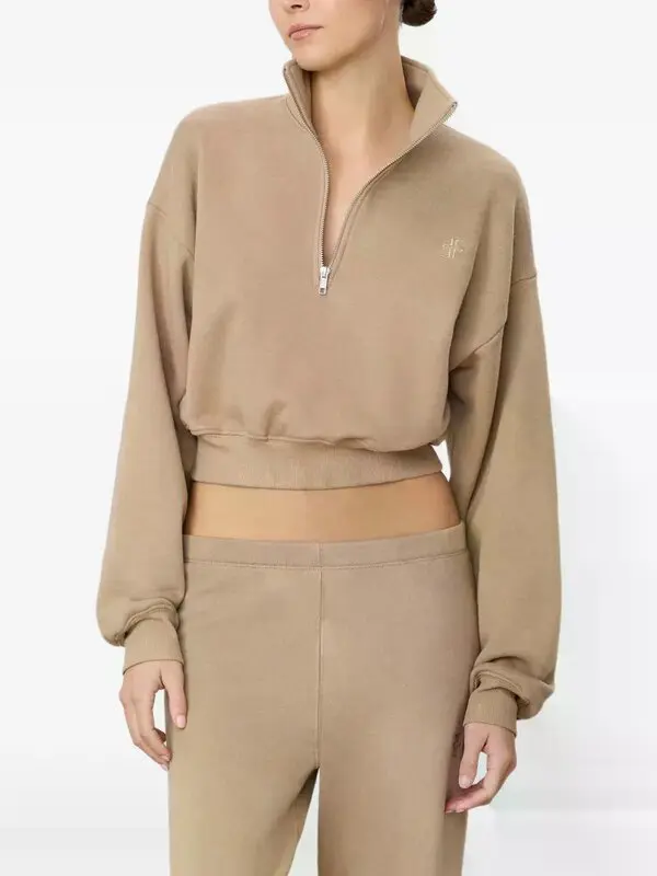Eterne Cropped Half-zip Cotton Polo Top