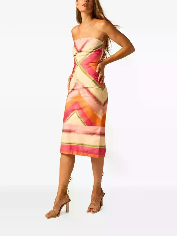 JBQ Geometric-print Strapless Midi Dress - Pink