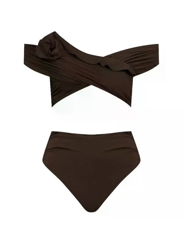 MAYGEL CORONEL Floral Detail Off-shoulder Bikini Set - Brown