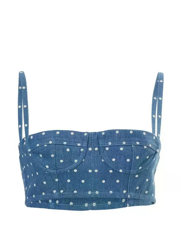 Carolina Herrera Polka-dot Denim Bustier Top - Blue