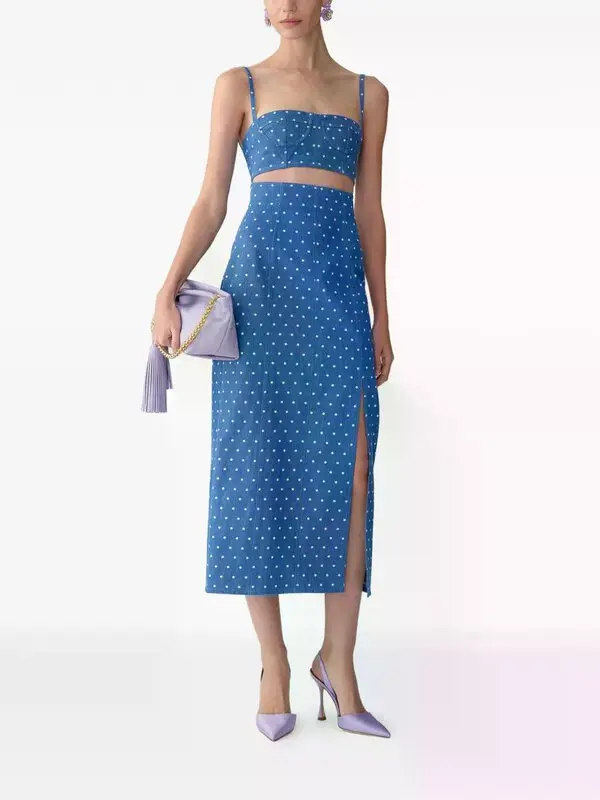 Carolina Herrera Polka-dot Denim Bustier Top - Blue