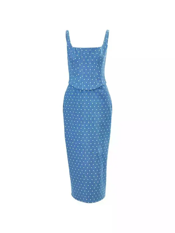 Carolina Herrera Polka-dot Corseted Pencil Dress - Blue