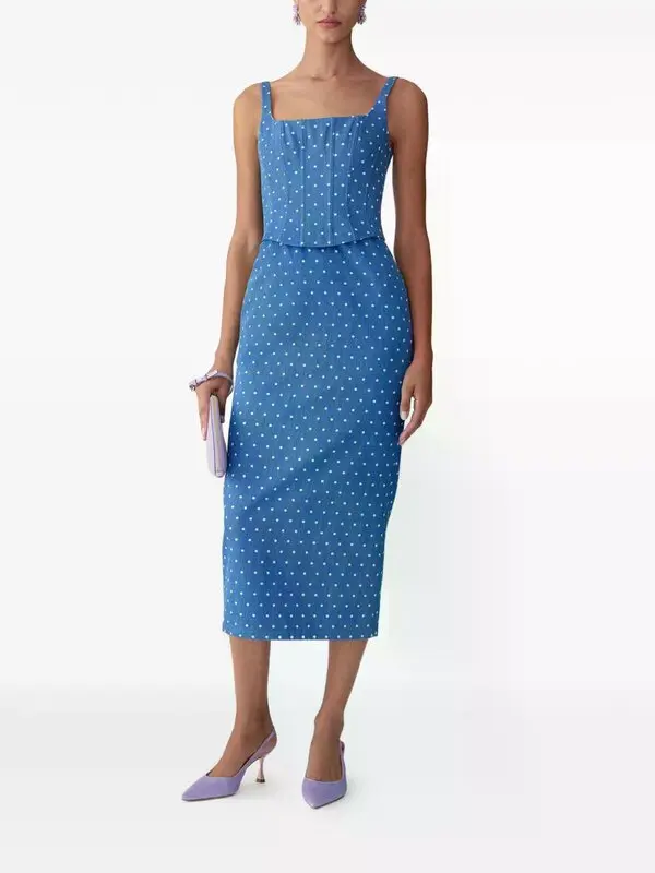 Carolina Herrera Polka-dot Corseted Pencil Dress - Blue | Editorialist
