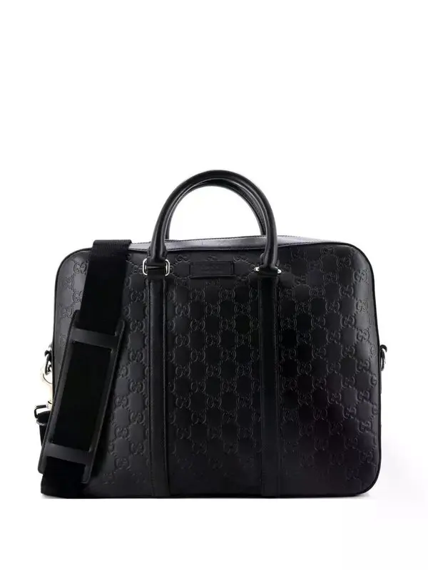 Gucci Signature Convertible Briefcase Ssima Leather Medium - Black