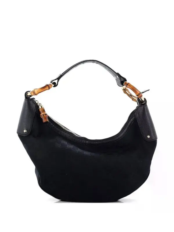 Gucci Bamboo Ring Half Moon Web Gg Canvas Medium Hobo Bag - Black